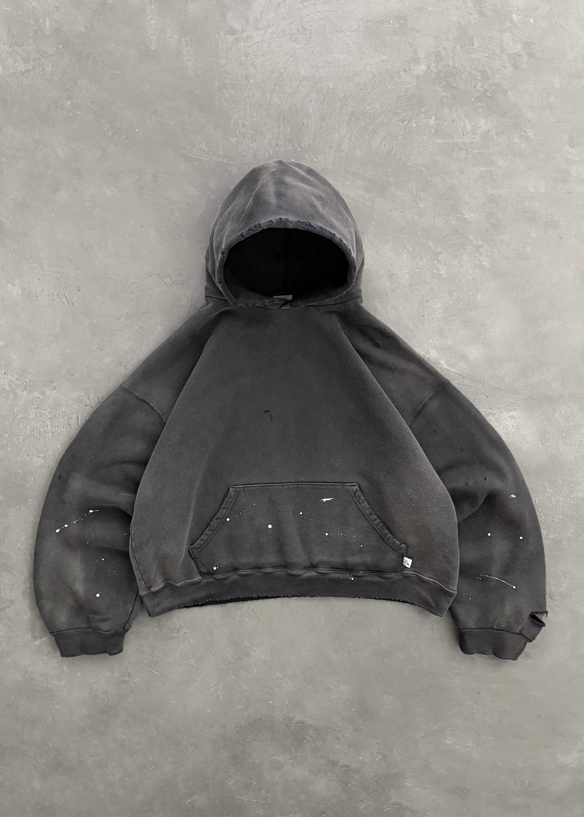 "WATCH-PEEKER" DISTRESSED HOODIE - SUN FADED BLACK